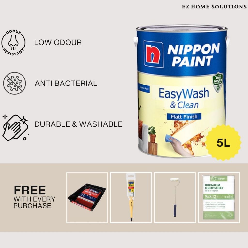 [ FREE PAINTING KIT ] Nippon Paint EasyWash & Clean: Washable Matt Finish Interior Paint (1L/5L ...