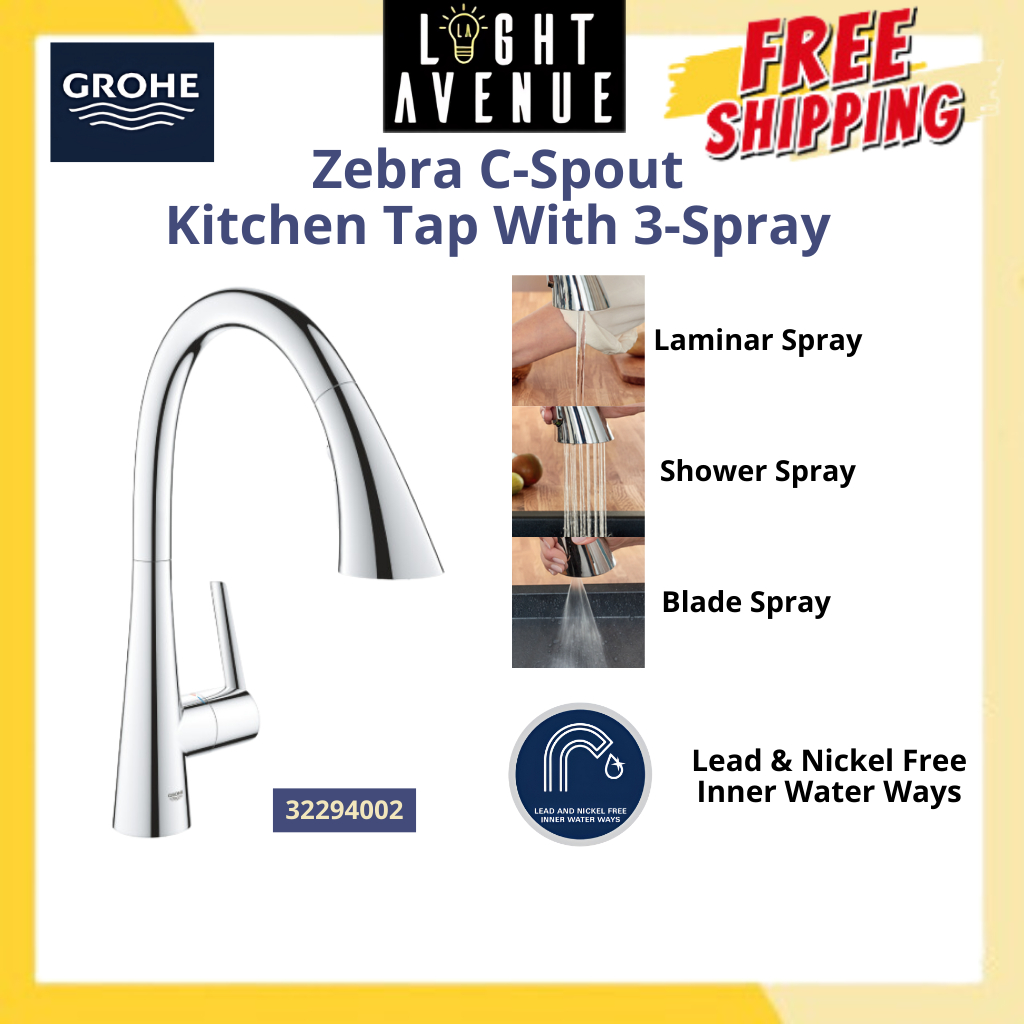 Grohe Zebra C-Spout Kitchen Tap With Triple Spray 32 294 002 | Shopee ...