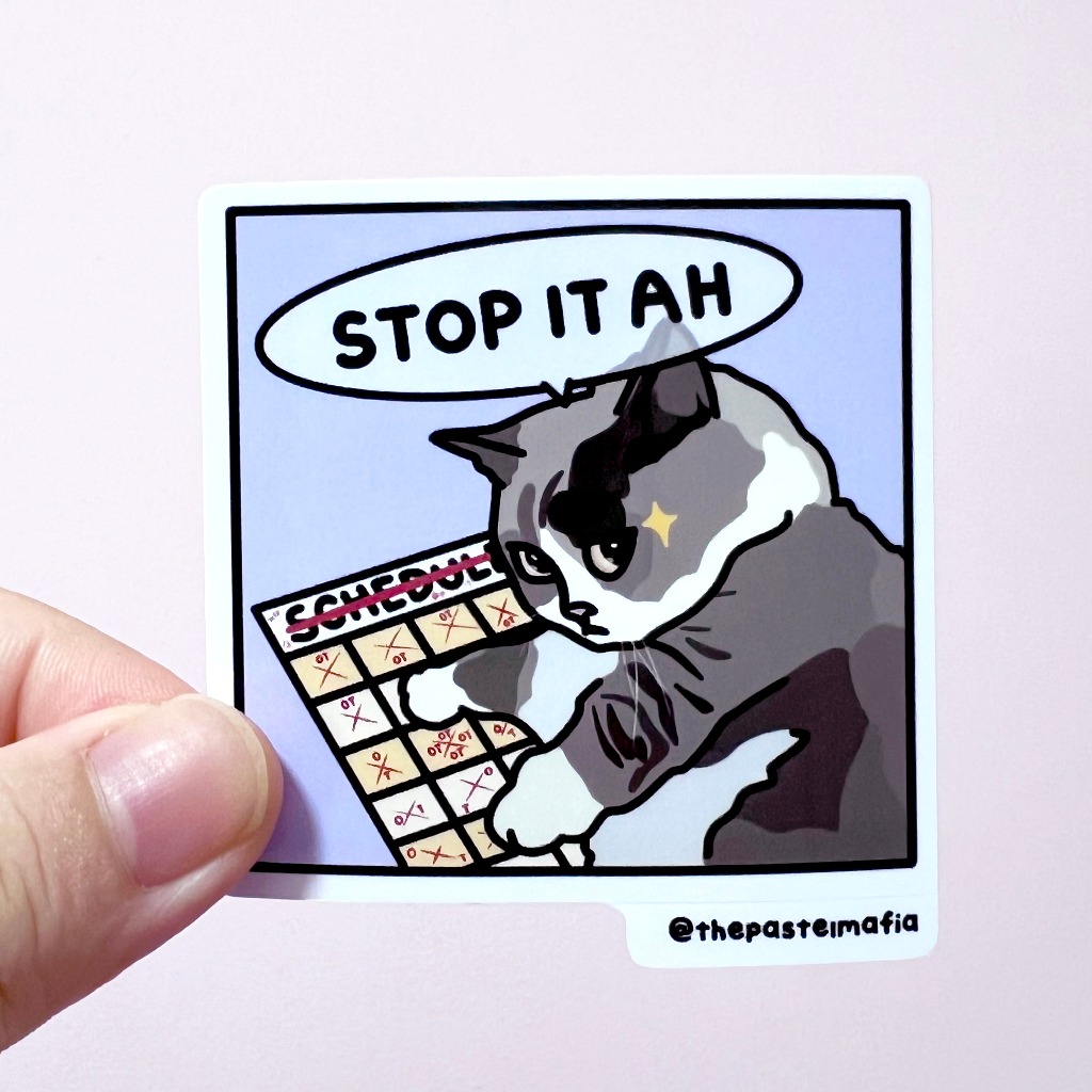 (SG) "stop it ah" singlish cat meme waterproof vinyl sticker (1 Piece ...