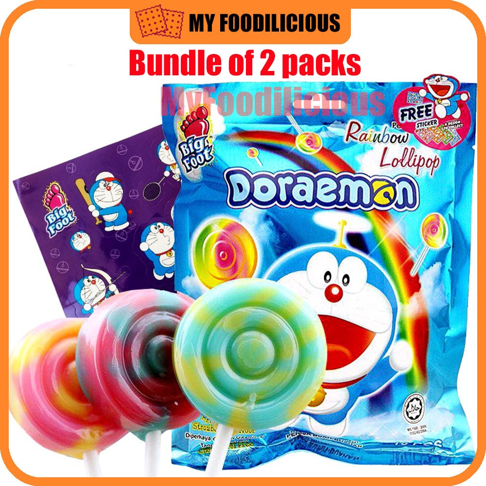Big Foot Doraemon Rainbow Lollipop Tutti Fruit Flavour 100g/10pcs ...