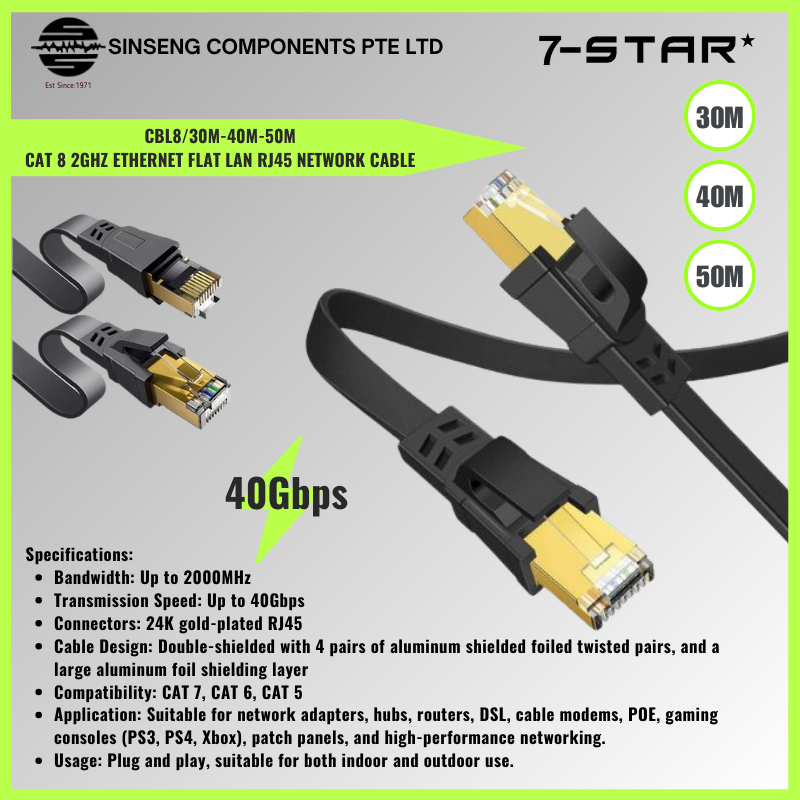 30M-50M Cat8 Ethernet Cable RJ45 Network Cable Flat Design High Speed ...