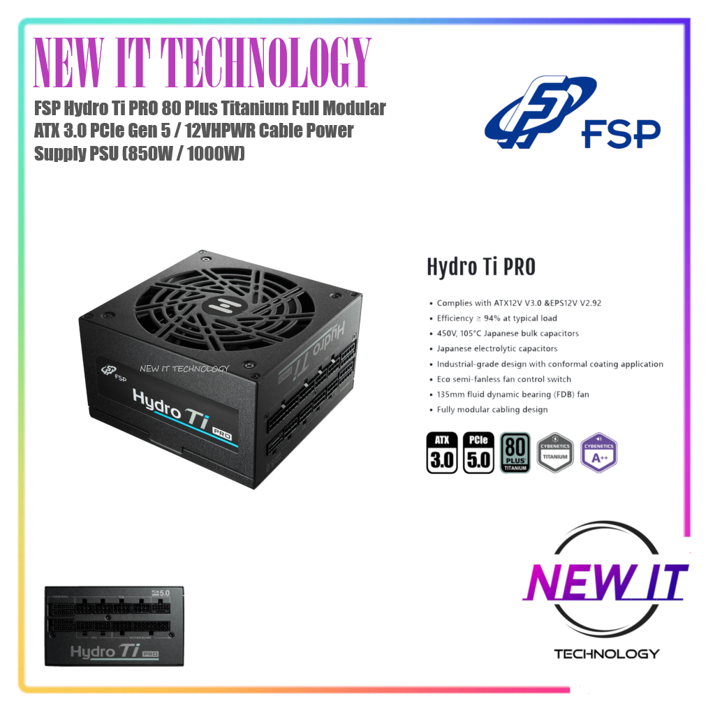 FSP Hydro Ti PRO 80 Plus Titanium Full Modular ATX 3.0 PCIe Gen 5 ...