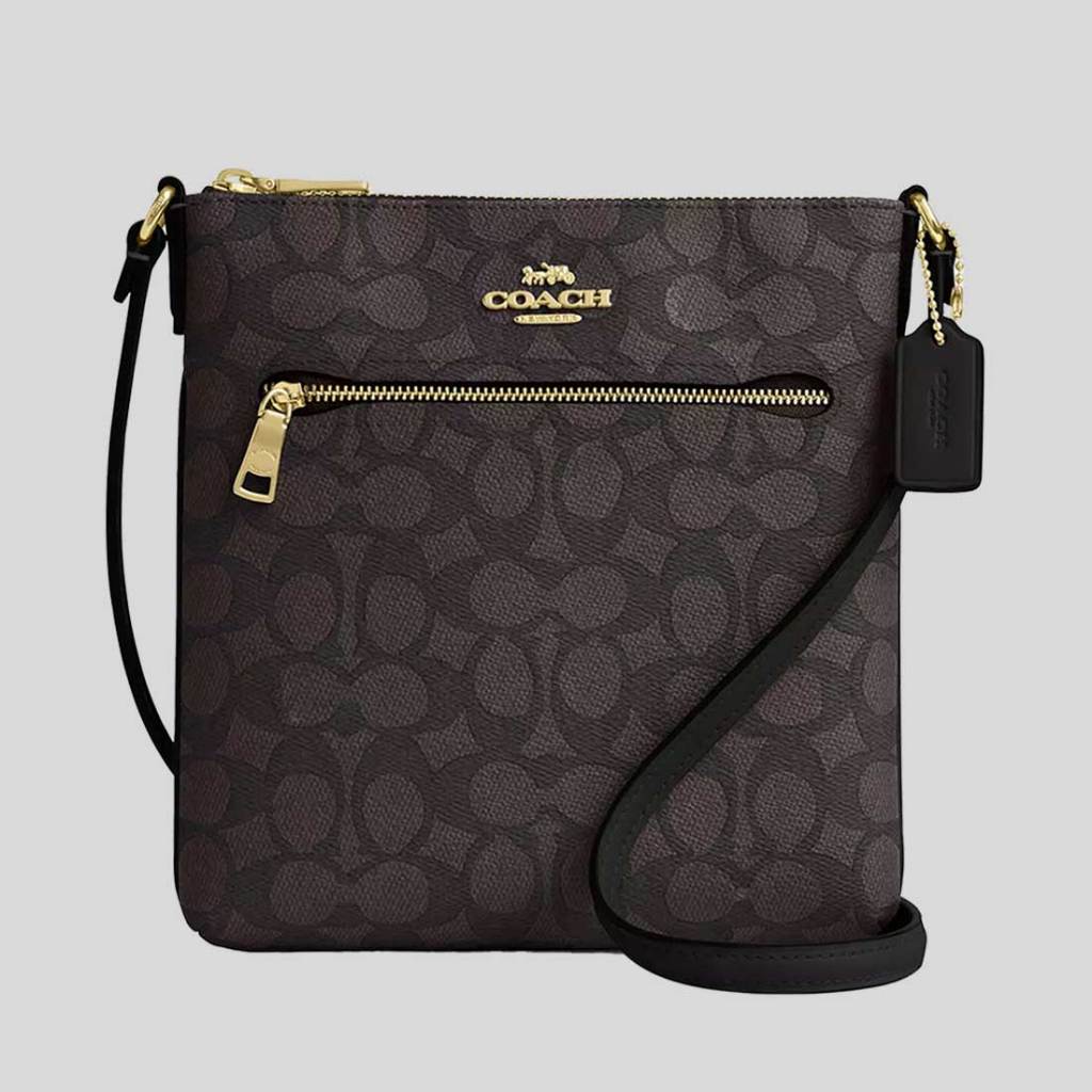 COACH Mini Rowan File Bag In Signature Canvas Walnut/Black CW325 ...