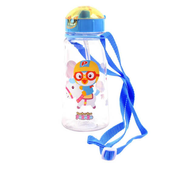 Pororo Peekaboo Water Bottle Premium Tritan Shoulder Strap Straw 450ml ...