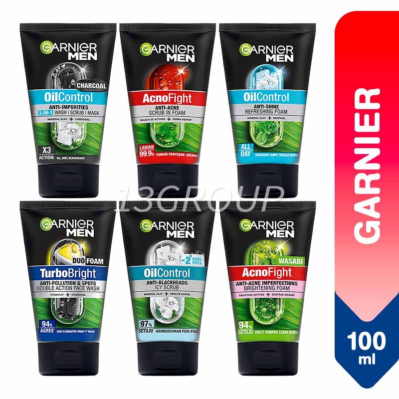 Garnier Men Face Wash Scrub Deep Cleanser Foam Oil Control Acno Fight Turbo Bright, 100ml ...