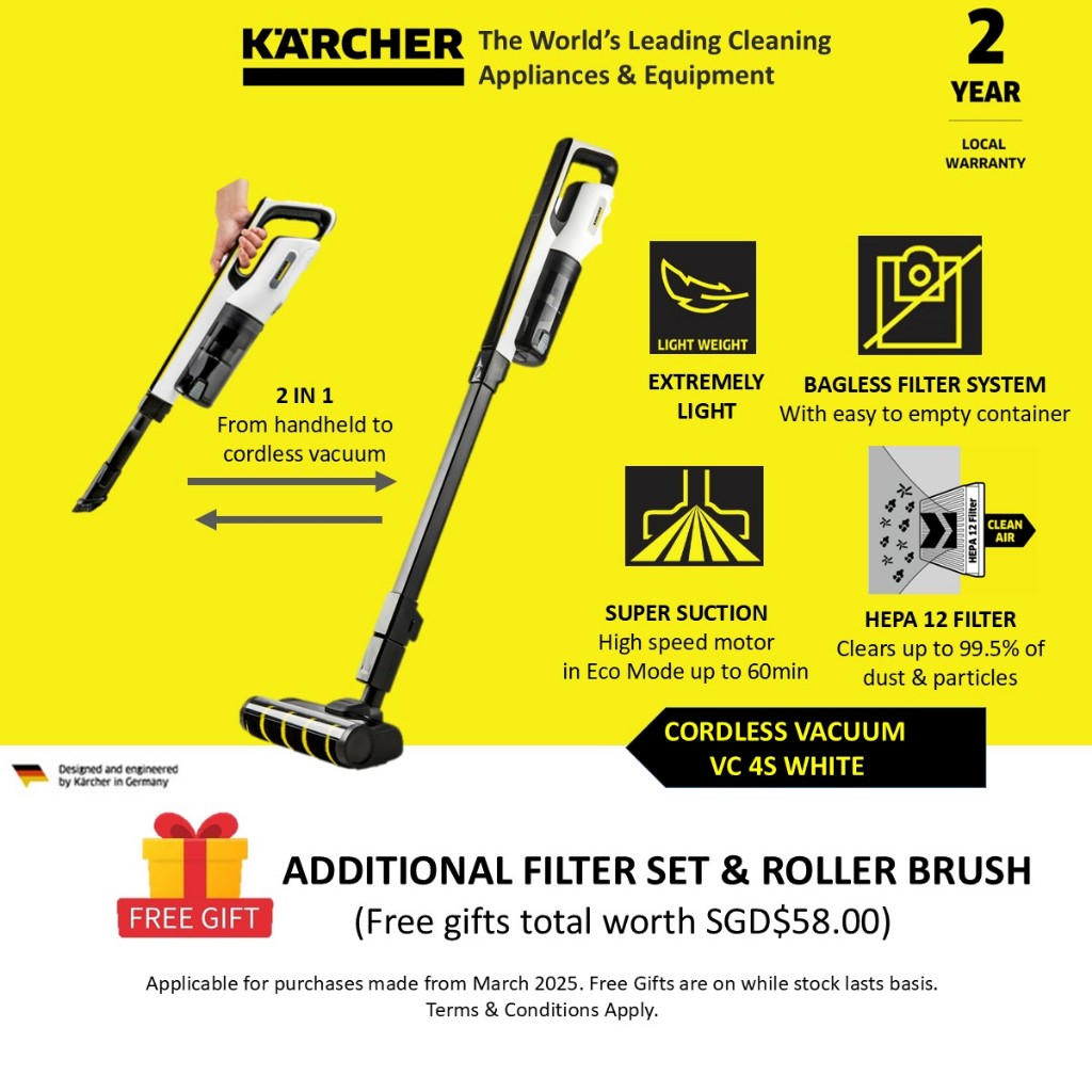 KARCHER VC 4s 2 IN 1 Handheld Cordless Light weight Vacuum Cleaner ...