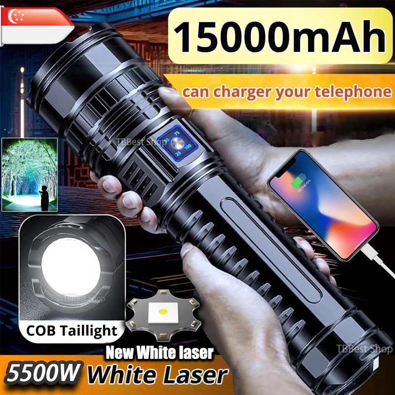 👍5500W Long Distance Laser Flashlight White laser LED Flashlight Super ...