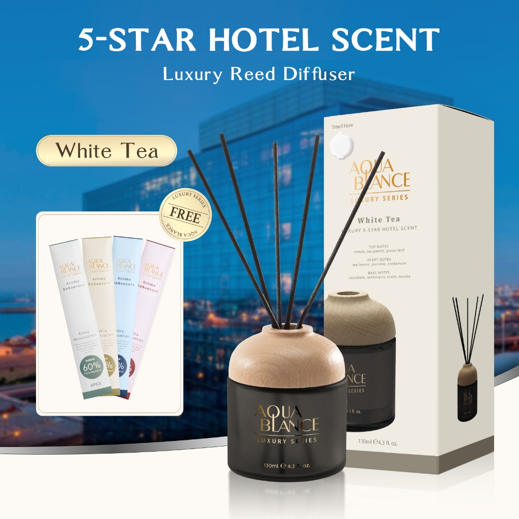 AQUABLANCE 130ml Hotel Scents Essential Reed Diffuser | White Tea ...