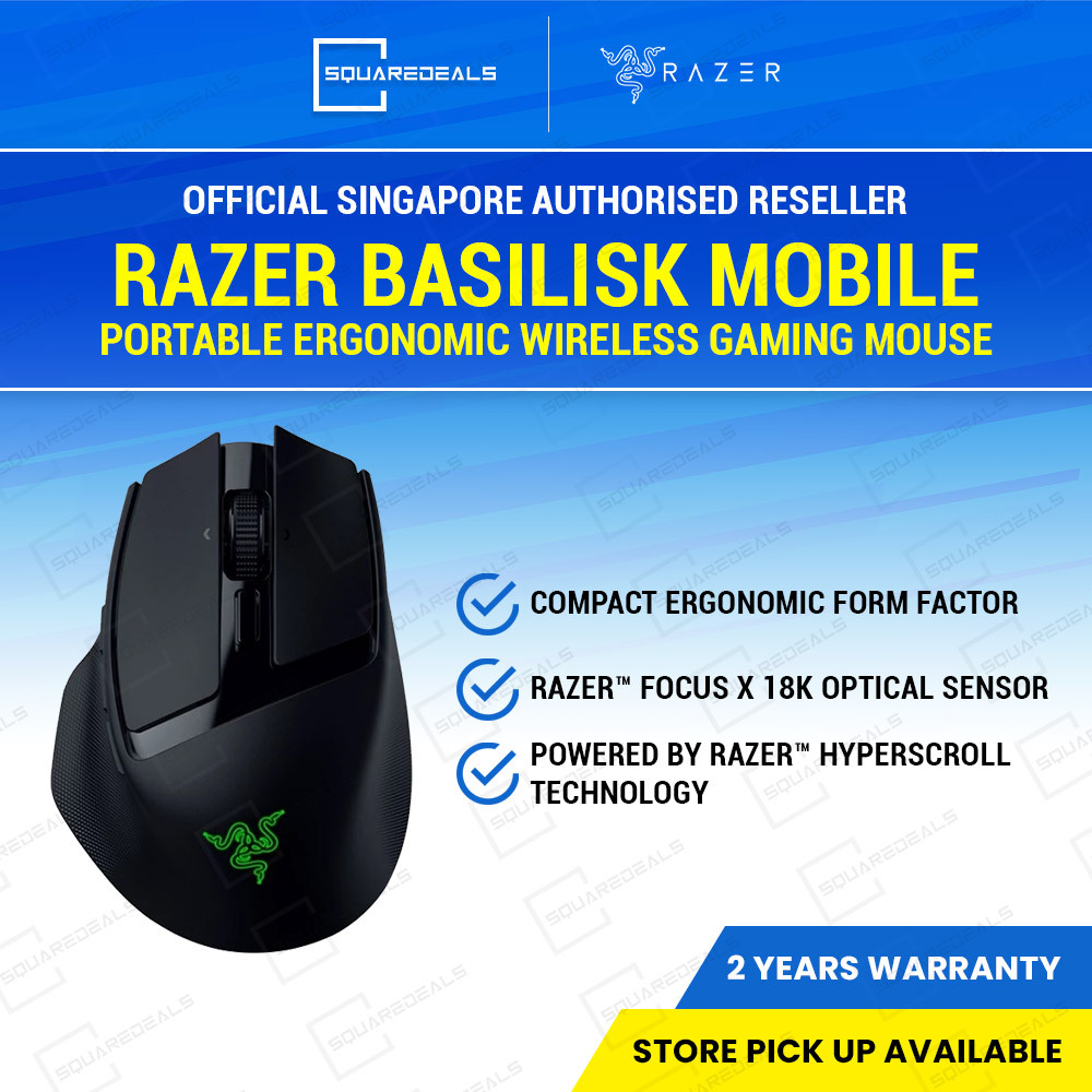 Razer Basilisk Mobile Portable Wireless Ergonomic Gaming Mouse 18K DPI ...