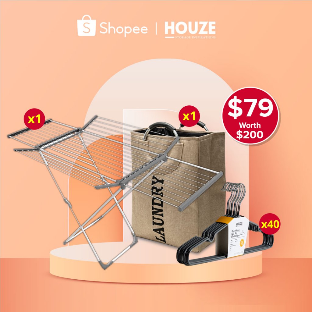 Shopee x HOUZE 42PCS Premium Laundry Rack Brand Box SGD79 (Worth SGD200 ...
