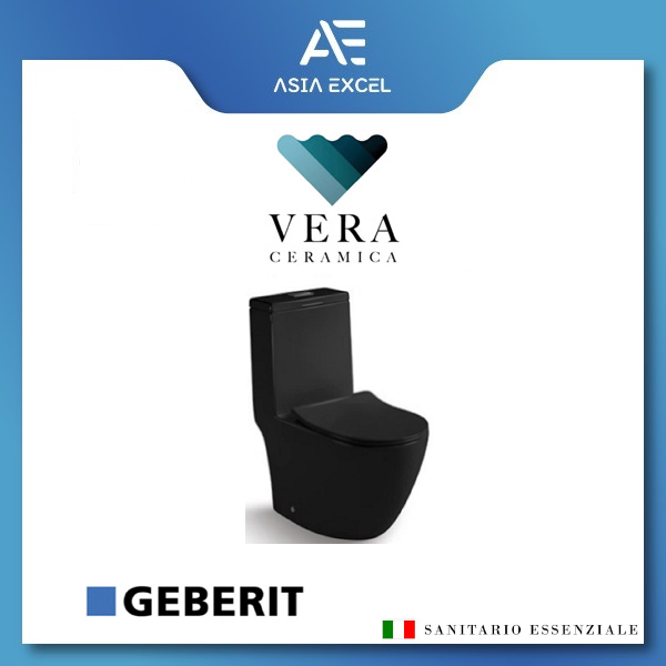 VERA A.032 MATT BLACK ONE PIECE TOILET BOWL WITH UREA SLIM COVER ...