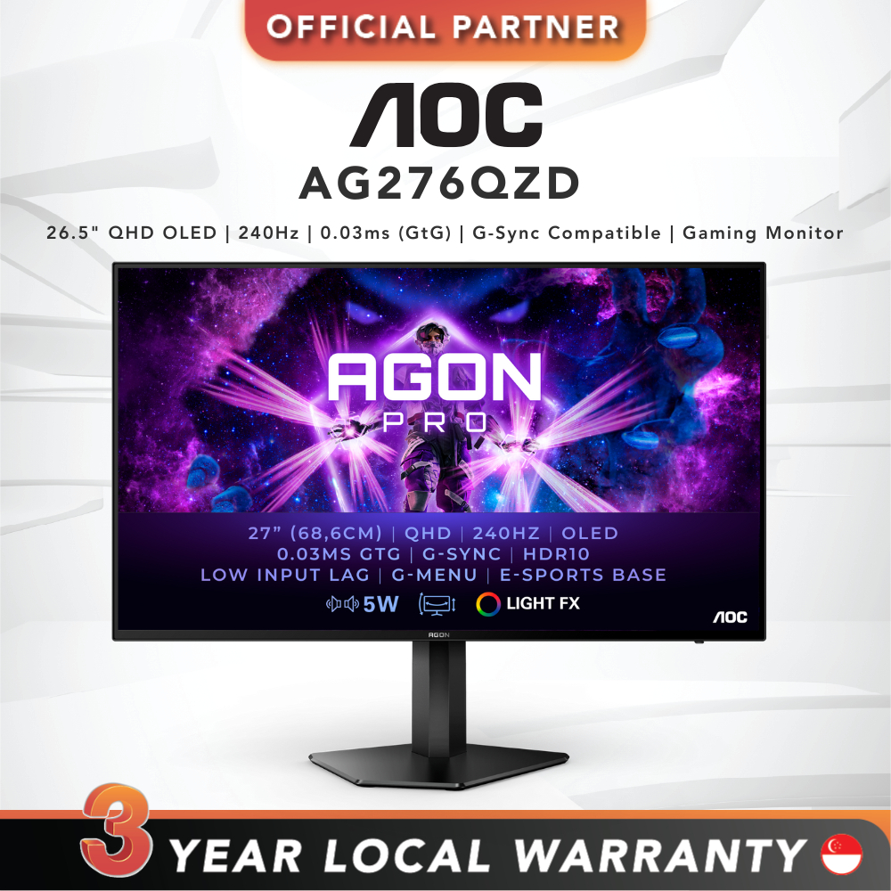 AOC AG276QZD | 26.5" QHD OLED | 240Hz | 0.03ms (GtG) | G-Sync ...