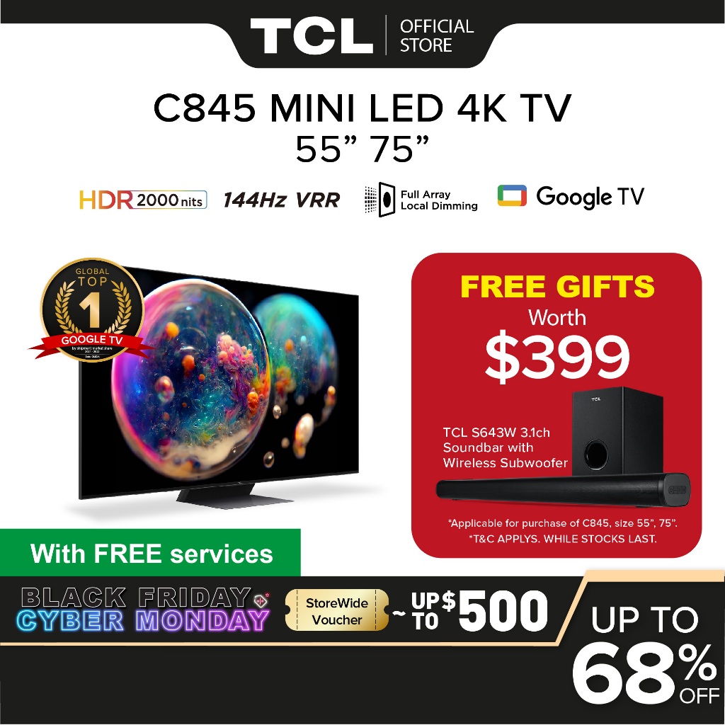 TCL C845 Mini LED 4k TV 55 75 inch | iMAX Enhanced | 144 Hz VRR | Deep ...