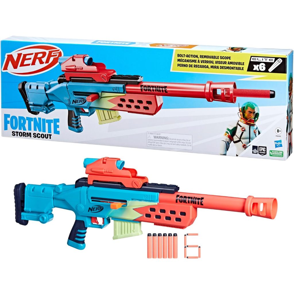 Nerf Fortnite Storm Scout Blaster, Removable Nerf Scope, 6-Dart Clip, 6 ...