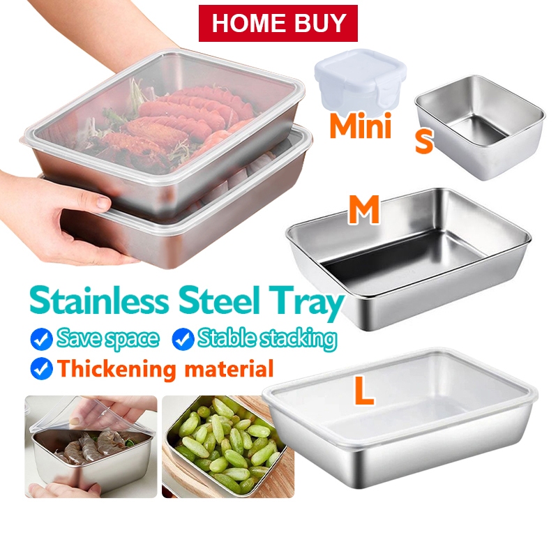Stainless Steel Square Plate Tray With Lid Kitchen Food Tray ...