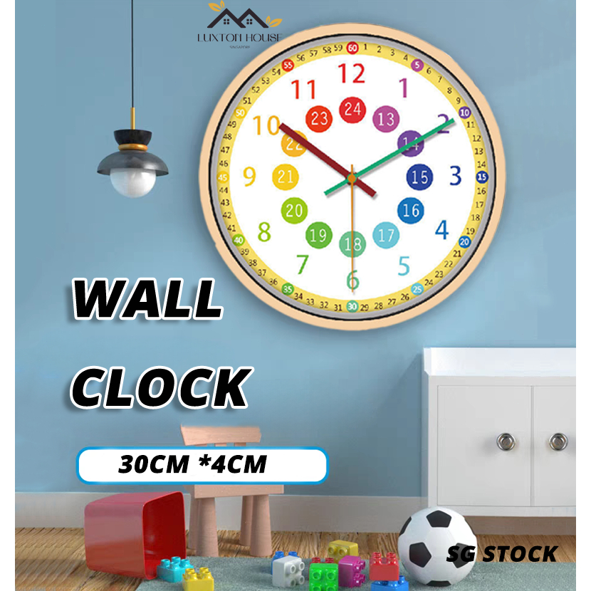 {SG} 12 Inches Educational Wall Clock Kids Clock Silent Wall Clock Time ...