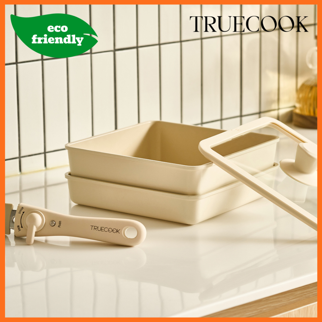 [TRUECOOK] Induction Square Pan & Pot Set 5 Pcs, Non-Stick Eco Ceramic ...