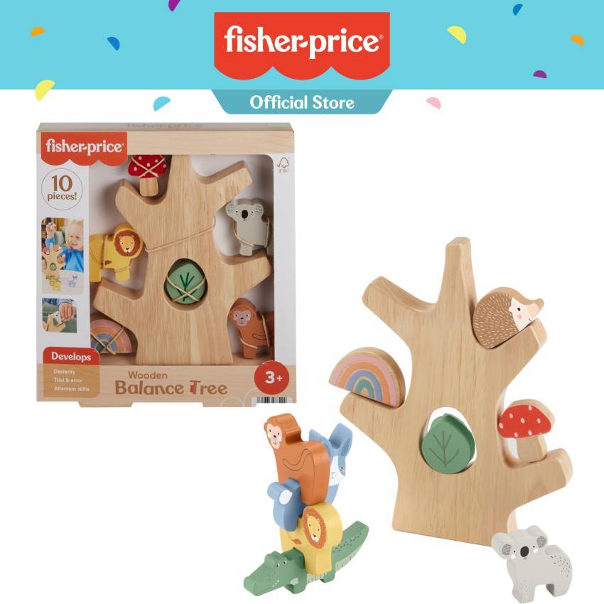 Fisher-Price Wooden Balance Tree Preschool Stacking Activity Toy, 10 ...