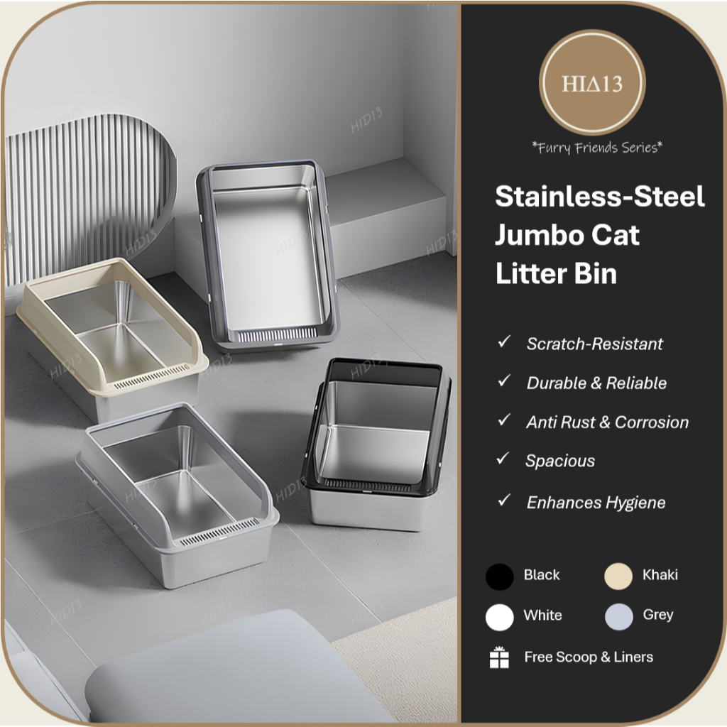 [SG STOCK] Stainless Steel Jumbo Cat Litter Bin, High-Walled, Splash ...
