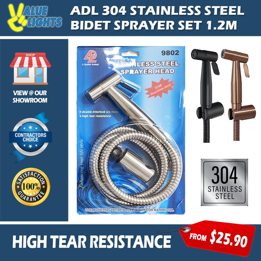 ADL 9802 Stainless Steel Bidet Sprayer Set 1.2M Hose Toilet Bathroom ...