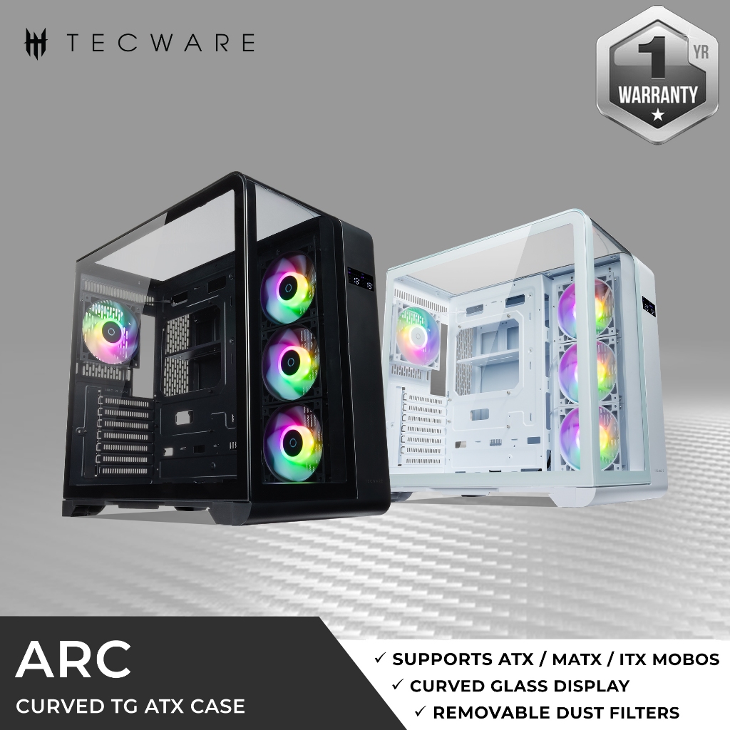 Tecware ARC ARGB 4F Curved Tempered Glass ATX Case - Black & White ...