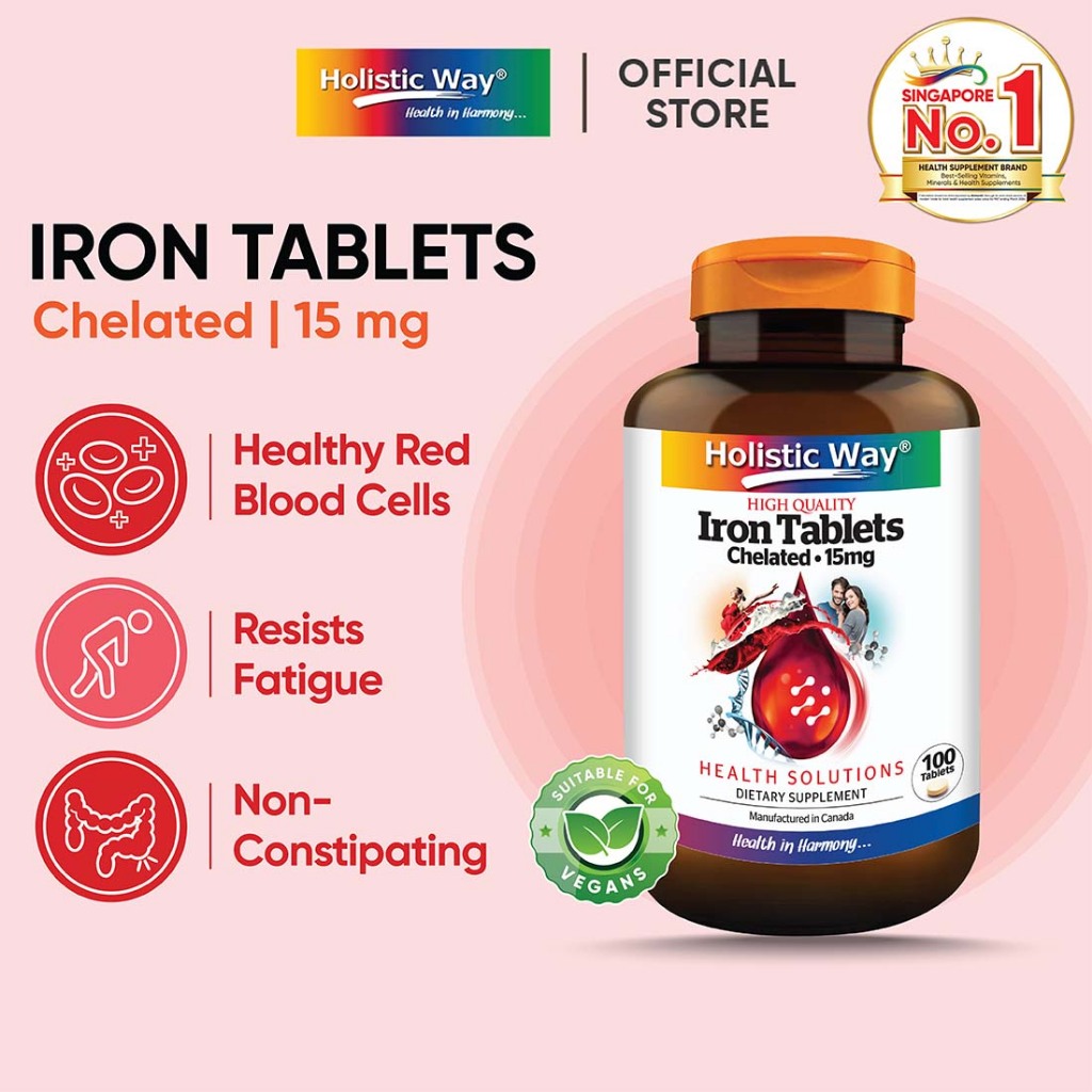 Holistic Way Iron Tablets Chelated 15mg - Vegan (100 Tablets) | Shopee ...