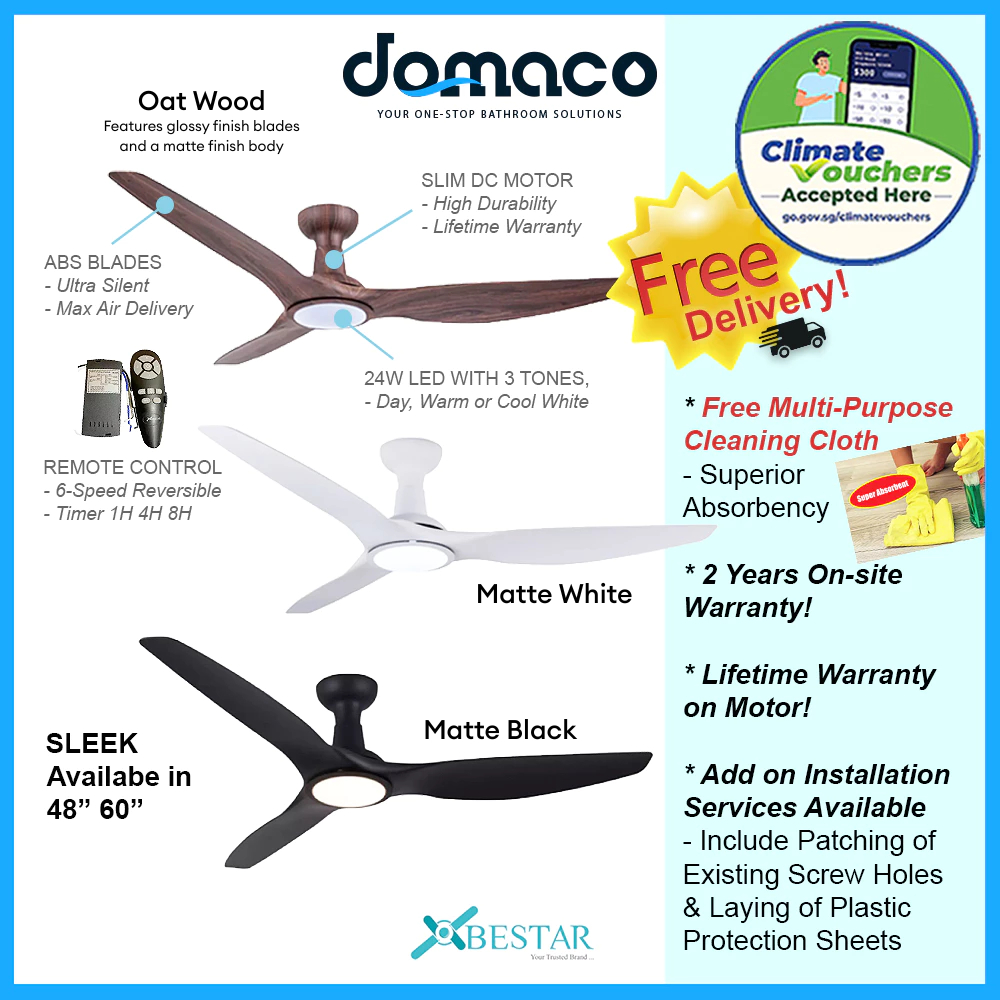 [CLIMATE VOUCHER $300] Bestar Sleek DC Ceiling Fan with 24W 3 Tone LED ...