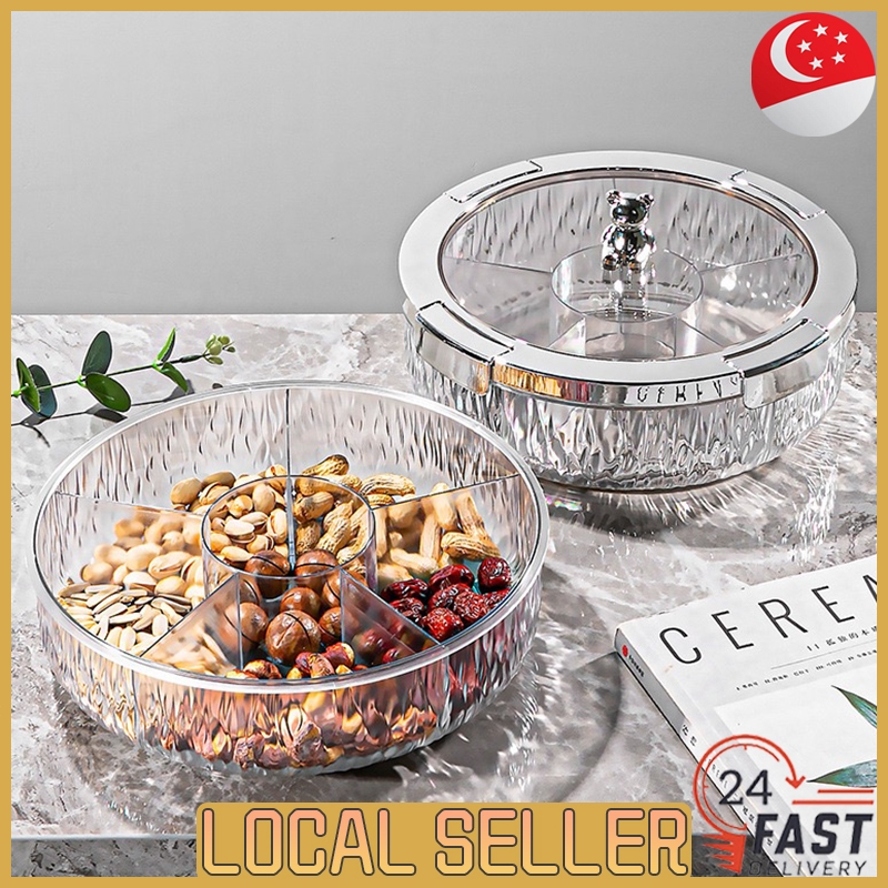 [SG Stock]Sealed Rotating Snack Fruit Tray With Lid Dried Fruit Tray ...