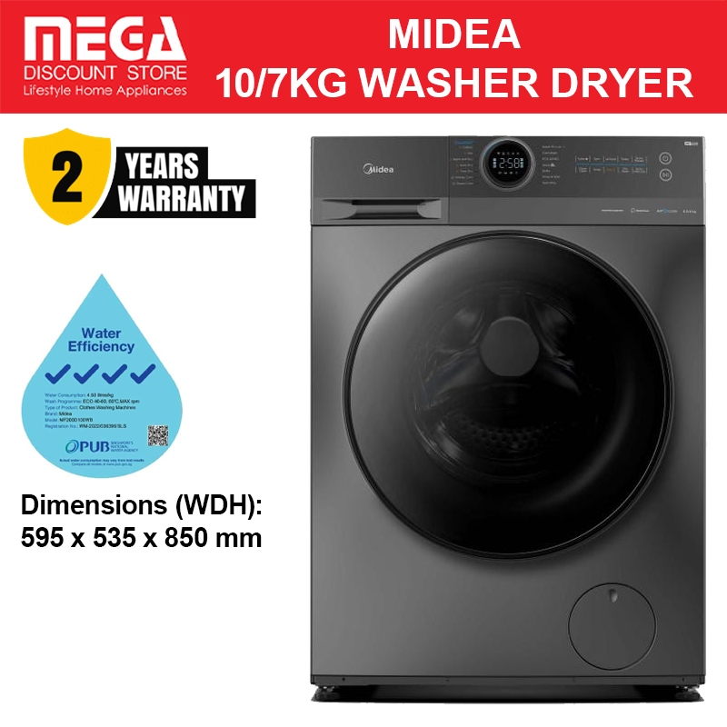 MIDEA MF200D100WB 10/7KG WASHER DRYER | Inverter | 4 Ticks | Shopee ...