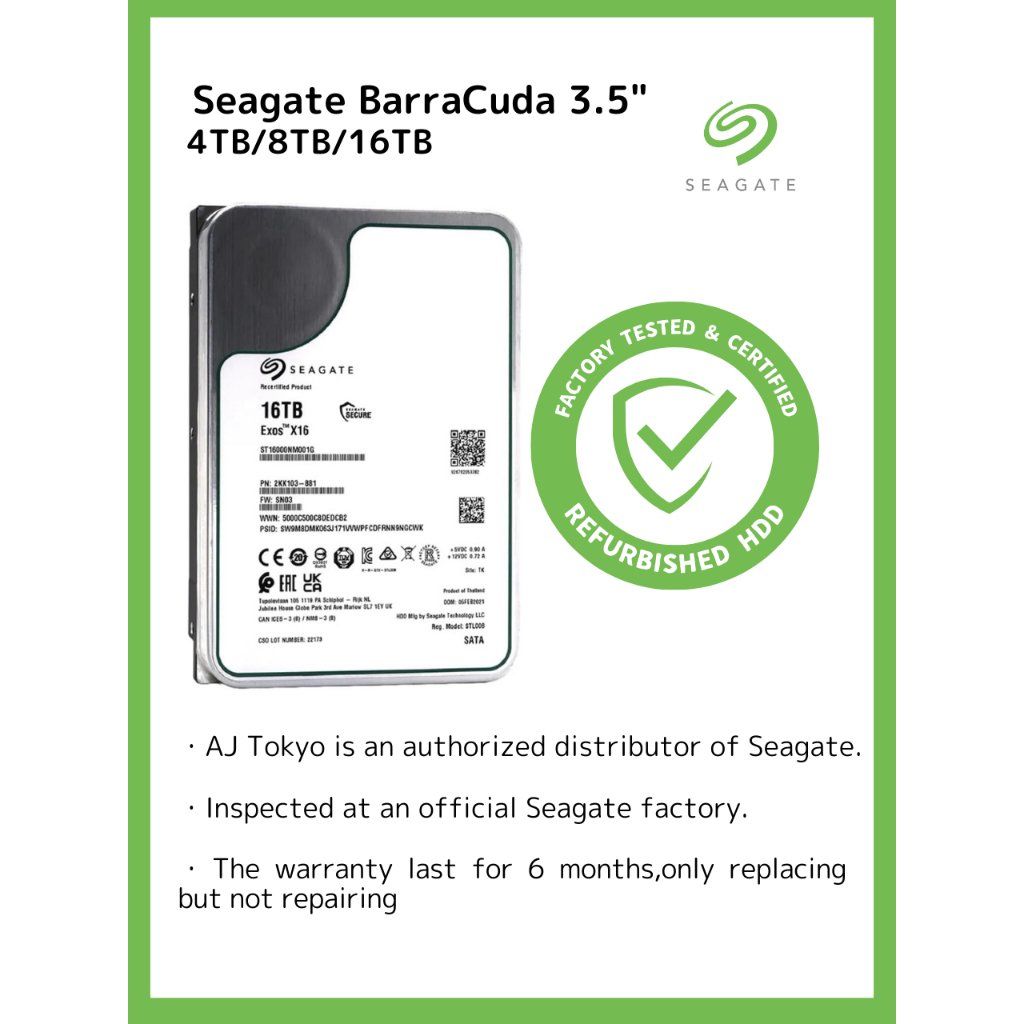 Seagate BarraCuda 3.5" 4TB/8TB/16TB HDD Hard Disk SATA (Refurbished ...
