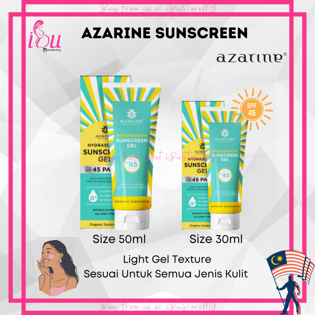 Azarine Sunscreen Gel SPF 45 Hydrasoothe Hydramax Serum SPF 50 Cicamide ...