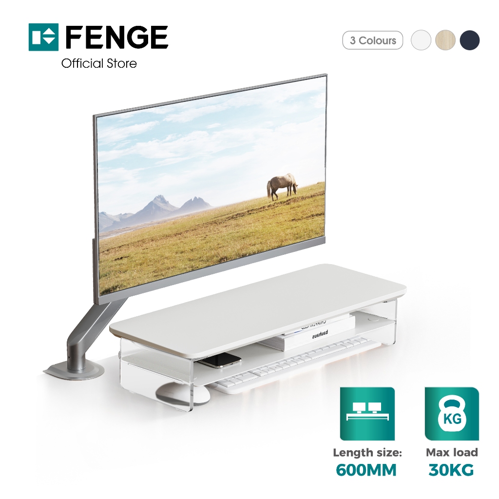FENGE Acrylic Ergonomic Monitor Stand Desk Organiser with 2-Tier Shelf ...