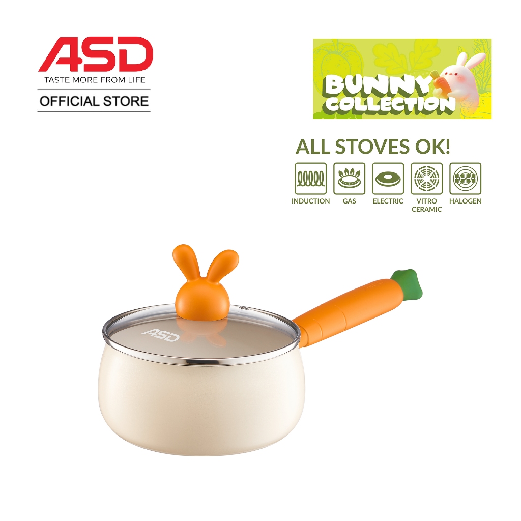 ASD Bunny Collection 16cm Saucepan + Glass Lid - HP-BUN316SA | Shopee ...