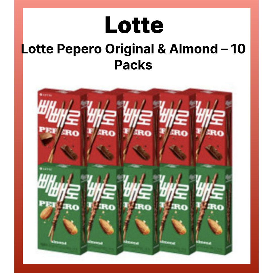 Lotte Pepero Original & Almond – 10 Packs (54g × 5 each + 37g × 5 each ...