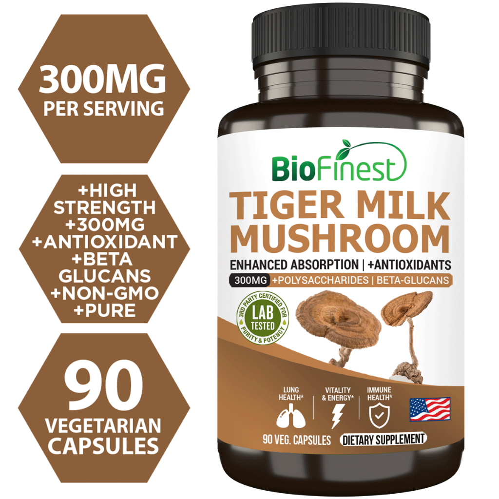 Biofinest Tiger Milk Mushroom Supplement - 300mg Respiratory Lung ...