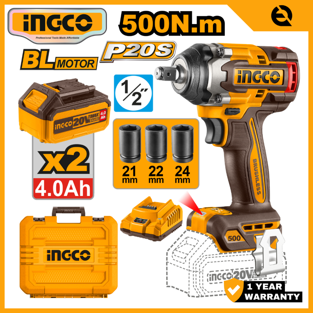 INGCO 20V 500NM CORDLESS IMPACT WRENCH | 1/2" | BRUSHLESS MOTOR ...