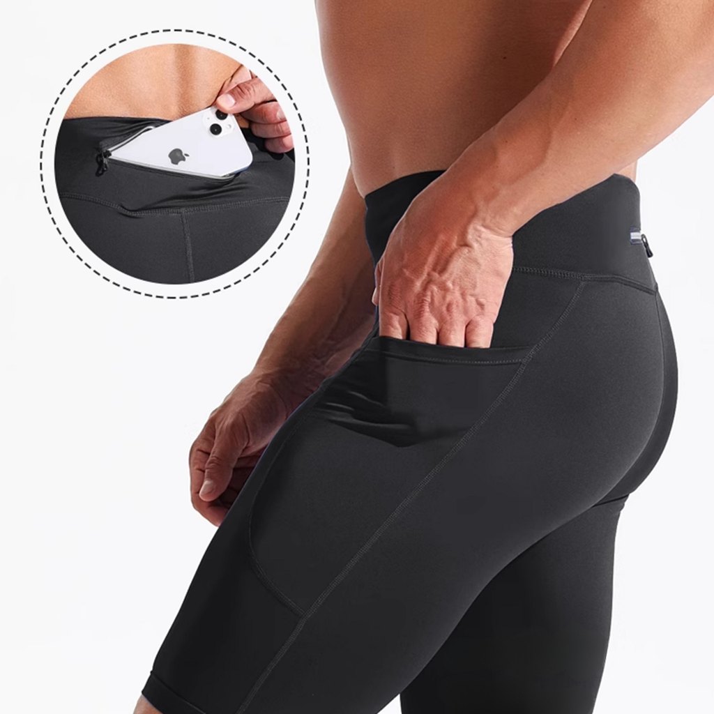(Local) Men Compression Tights Shorts Side Pocket Back Zip Pocket for ...