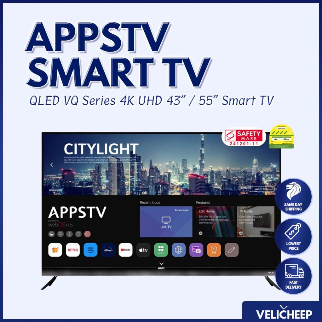 APPSTV QLED VQ Series 4K UHD 43''/55" Smart TV | webOS | Built-in Soundbar | Apple Airplay ...