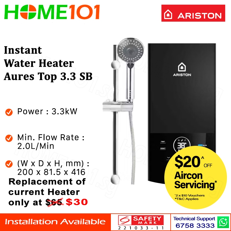 Ariston Instant Water Heater Aures Top 3.3 SB | Shopee Singapore