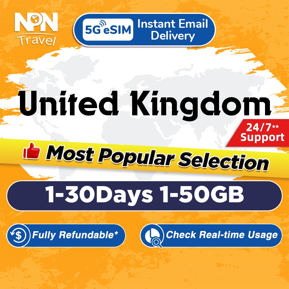 United Kingdom UK eSIM Ultra 5G 1-30Days 1-50GB Data | Instant 24h Email Delivery |High Speed ...