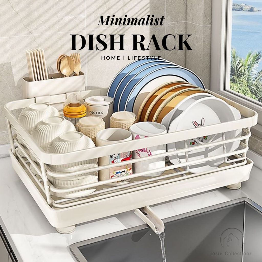 💧 Minimalist Dish Drainer Rack with Tray & Cutlery Holder | Rak Pinggan ...
