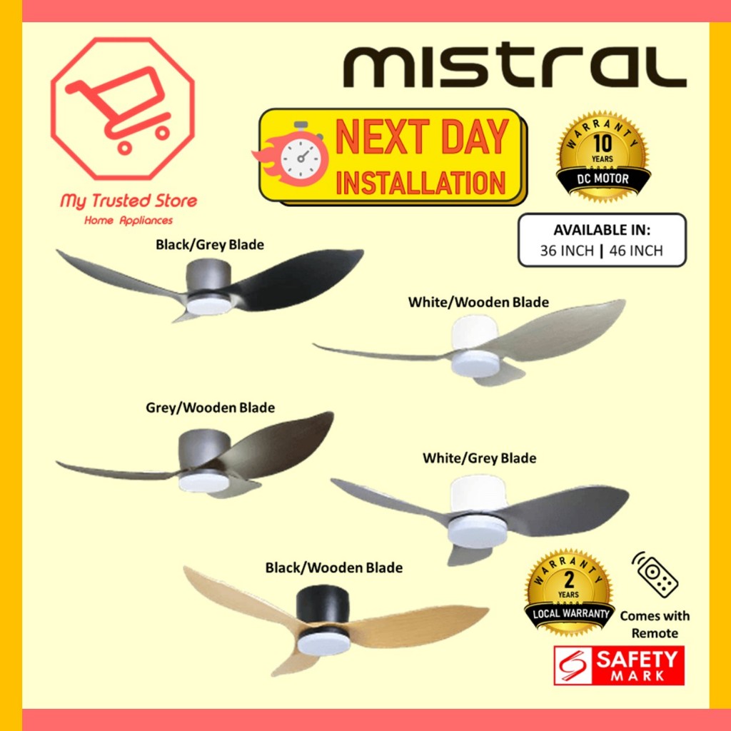 Mistral Solar DC Motor Ceiling Fan with 3 Tone Dimmer LED Light Kit and ...