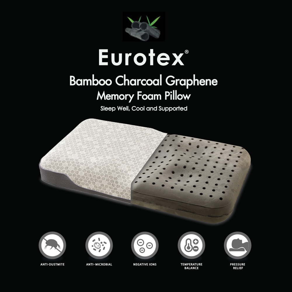 Eurotex, Bamboo Charcoal Graphene Memory Foam Pillow | Shopee Singapore