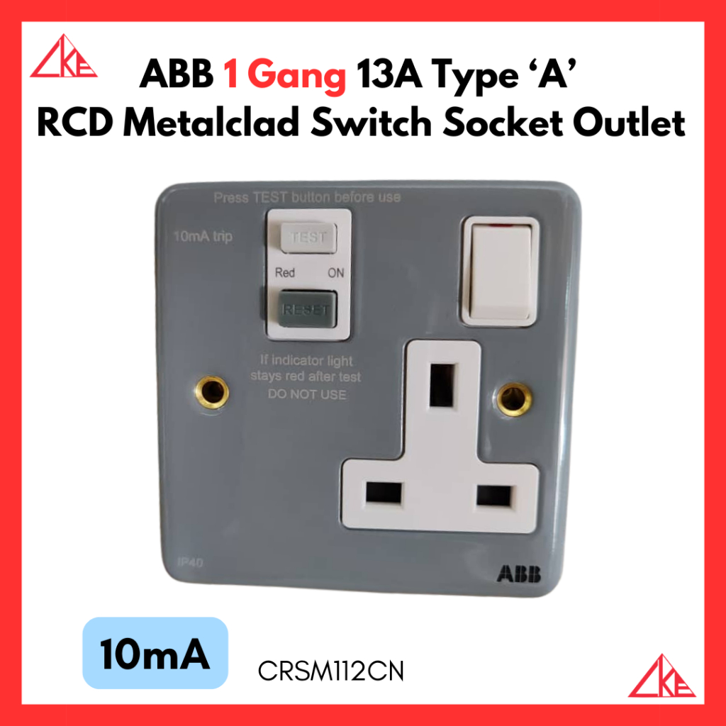 ABB 1 Gang 13A【10mA】RCD Switched Socket Outlet Metaclad【CRSM112CN】 | Shopee Singapore