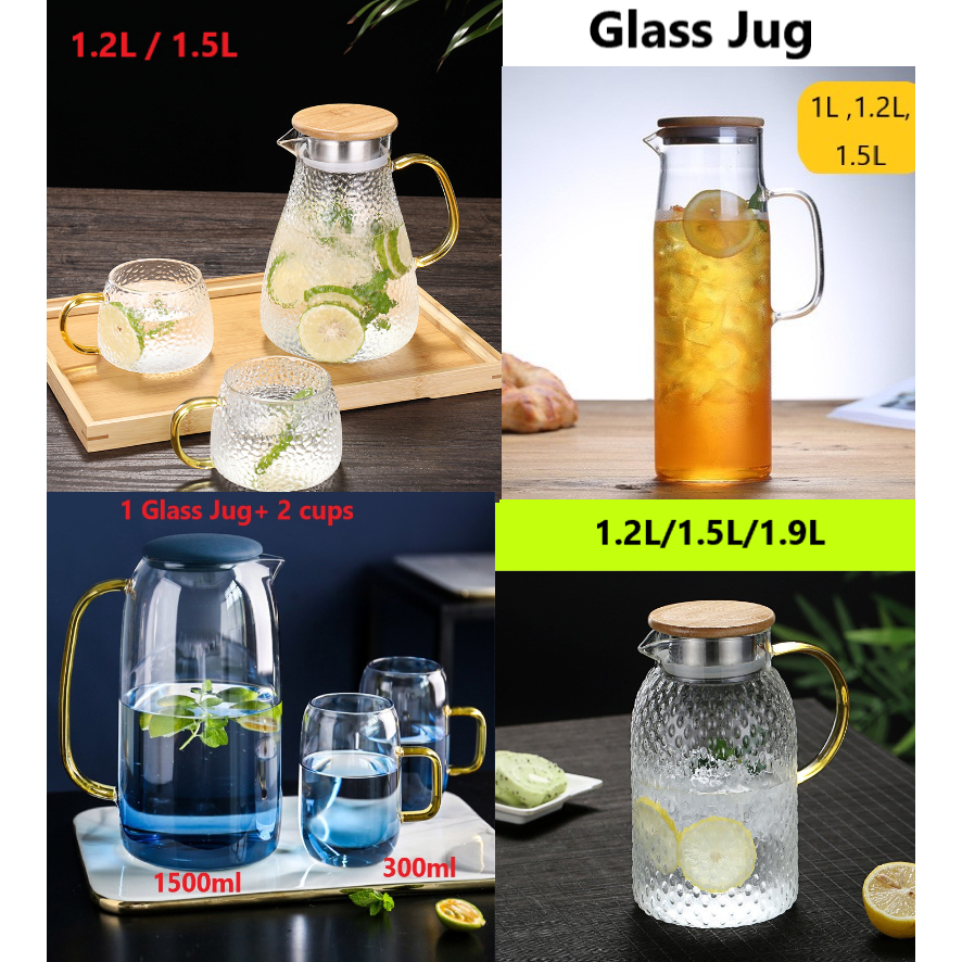 Glass Water Jug with Handle 1.8L / 1.5L / 1.2L Drinkware Pitchers | Shopee Singapore