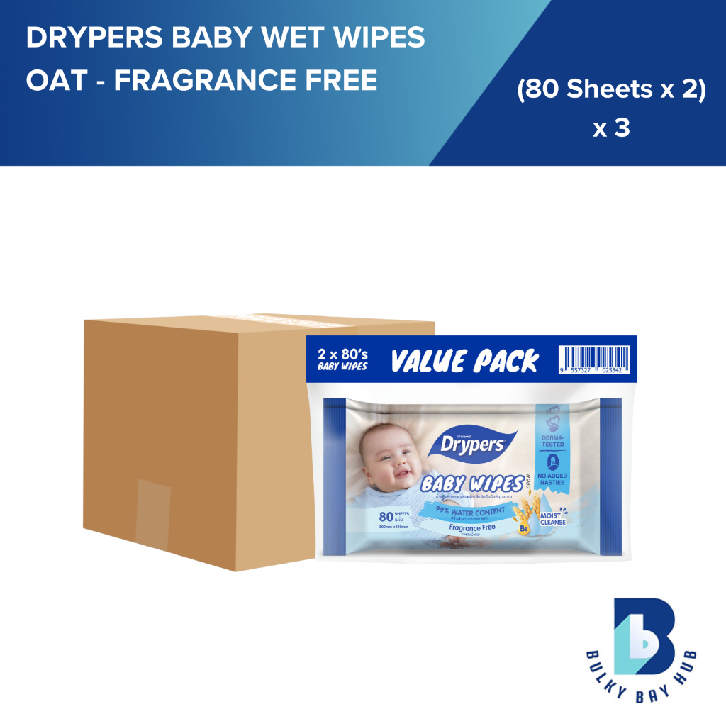 [Bundle Of 3] Drypers Baby Wet Wipes Oat - Fragrance Free (2x80s ...