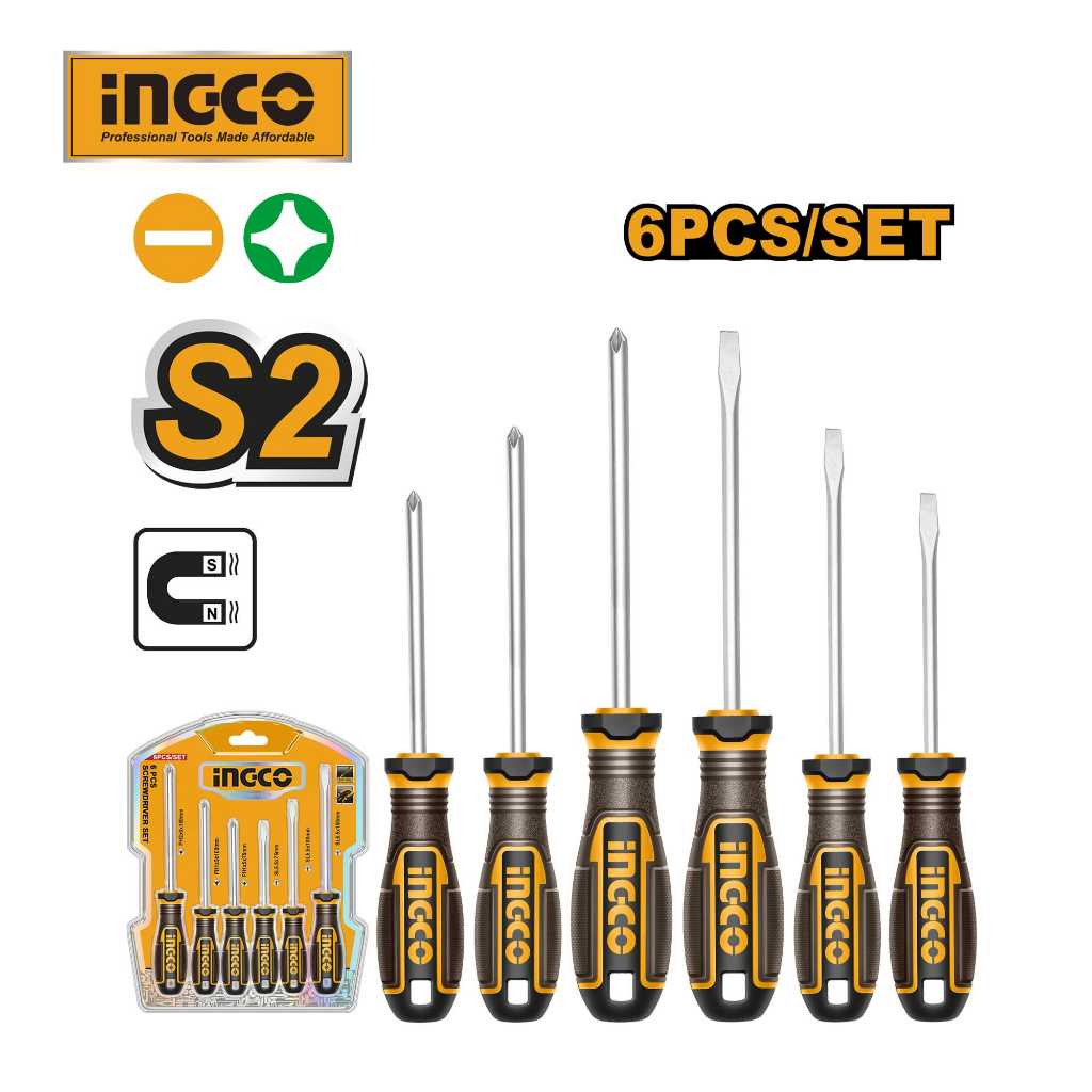 INGCO 6 Pcs screwdriver set With strong magnetic HKSDS0628 | Shopee ...