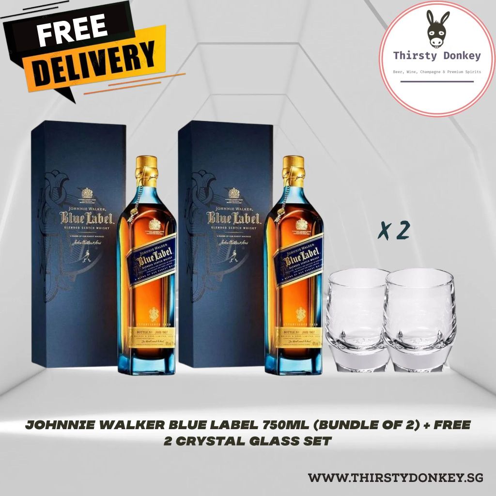 Johnnie Walker Blue Label 750ml (Bundle of 2) + Free 2 Crystal Glass set | Shopee Singapore