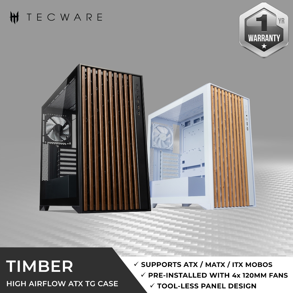 Tecware Timber High Airflow Atx Tg Timber M Tg Case 4 X 12cm Fans Included Usb 3 X2 Black