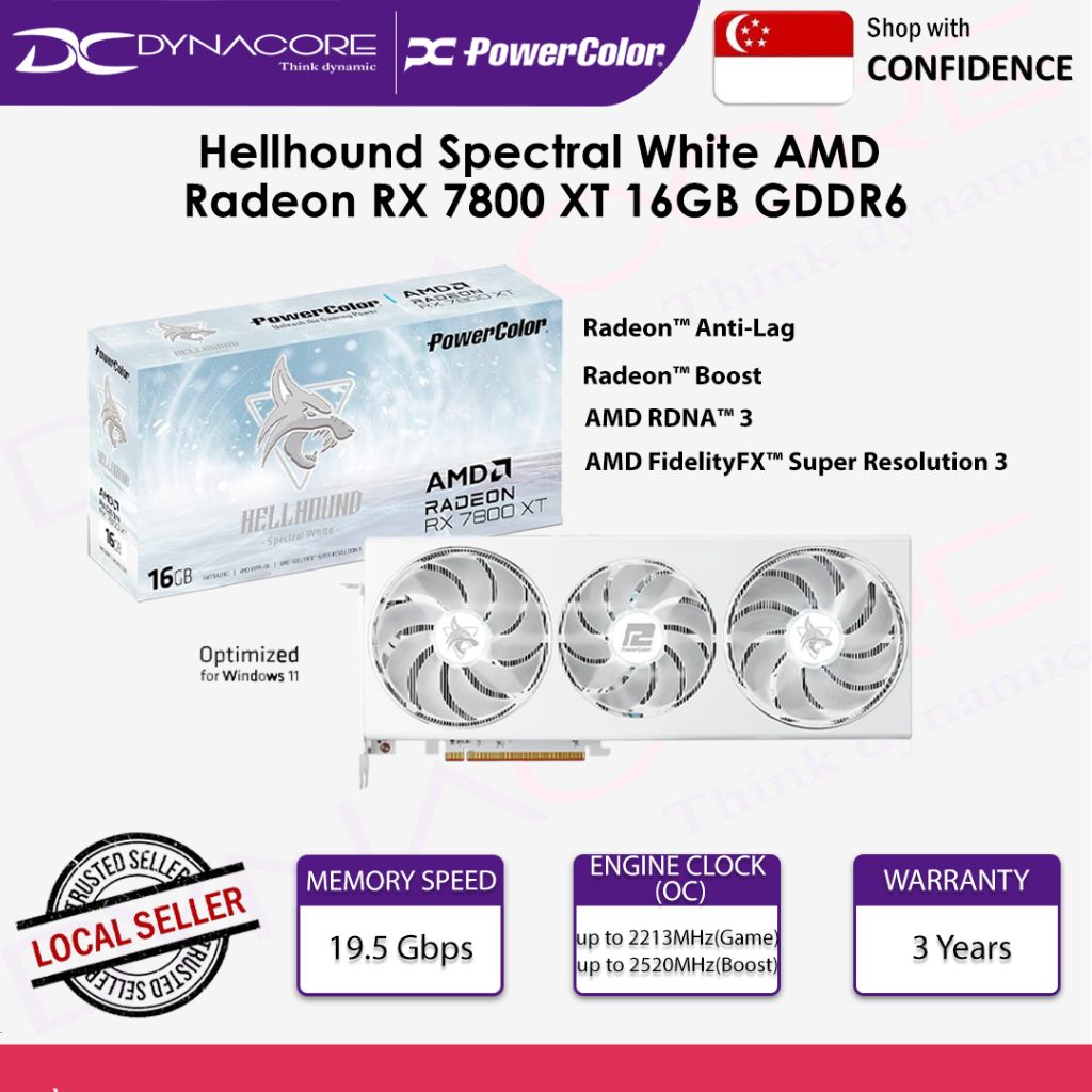 PowerColor Hellhound Spectral White AMD Radeon RX 7800 XT 16GB GDDR6 ...